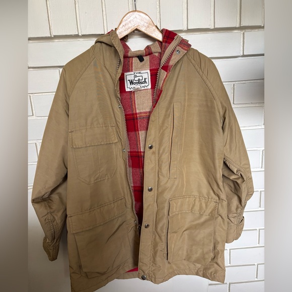 Woolrich | Jackets & Coats | Woolrich Womens Tan Jacket With Red Wool ...